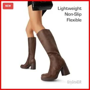 Shoes | Knee High Platform Boots Square Toe Chunky Heel Side Zipper ...